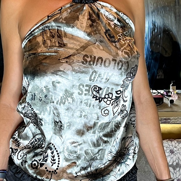 Tops | Metallic Silver Satin Top | Poshmark